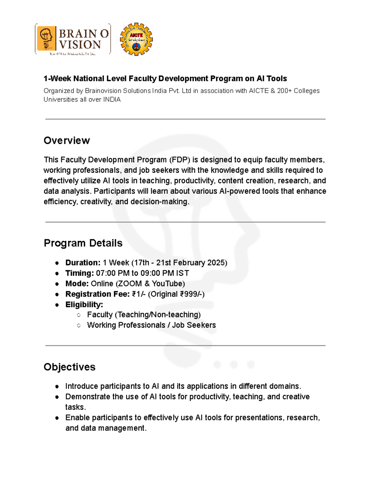 1-Week FDP on AI Tools for Faculty Development (17-21 Feb 2025) - Studocu
