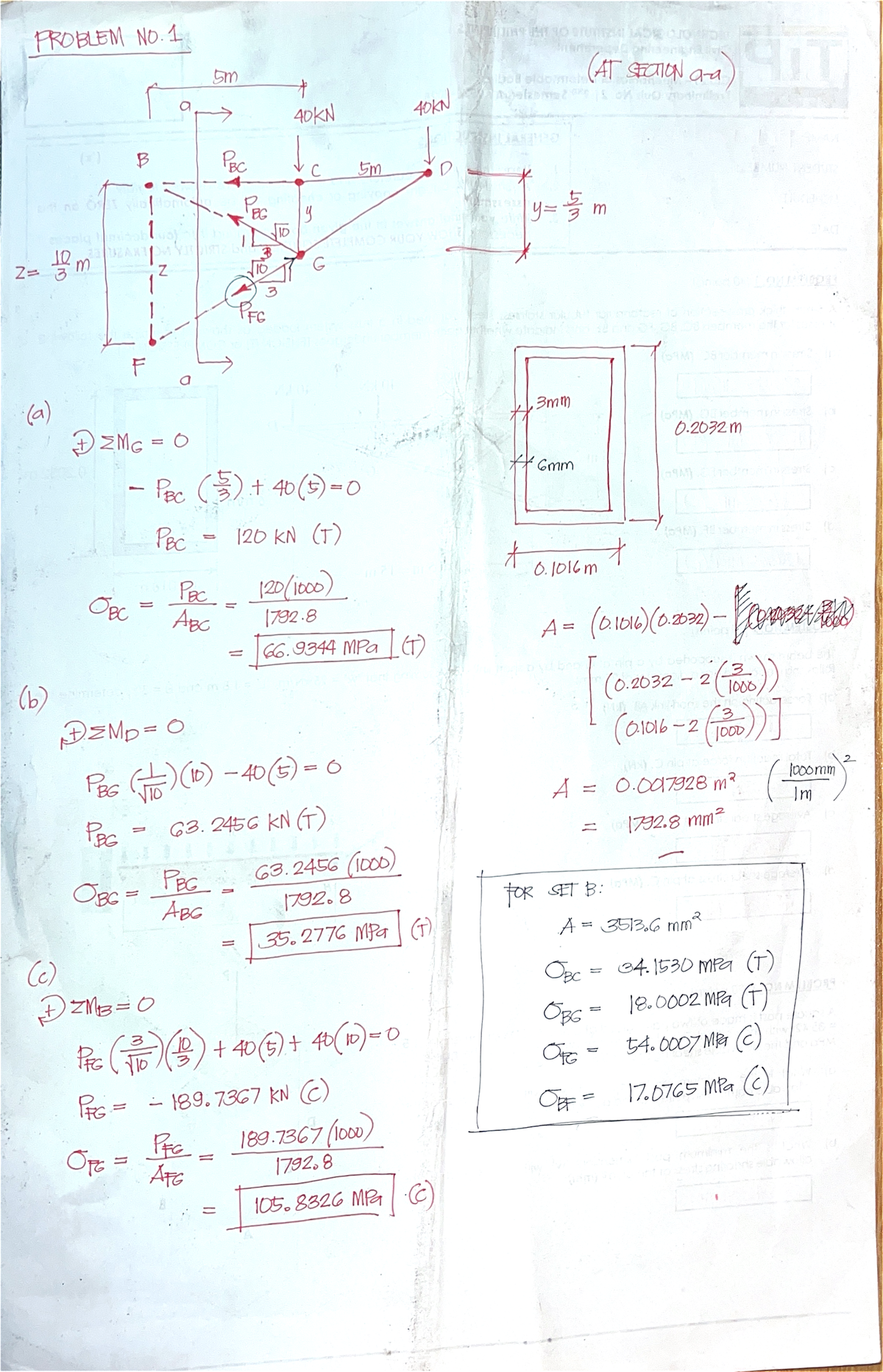 CE223- Mechdb-PQ2 Solutions - PROBLEM NO 5m (AT SECTION 40KN 40KN B PBC ...