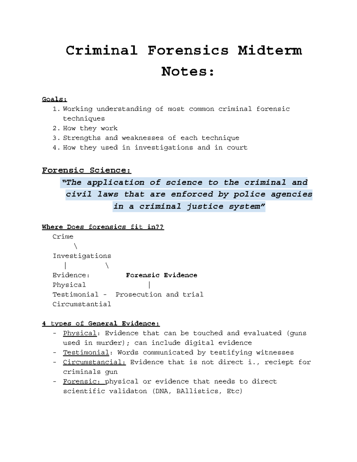 Criminal Forensics CFS 101 Midterm Cheat Sheet and Key Concepts - Studocu