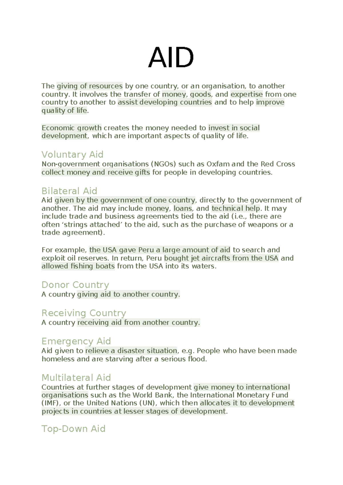 AID - Comprehensive Notes on Types and Impact of Aid - Studocu