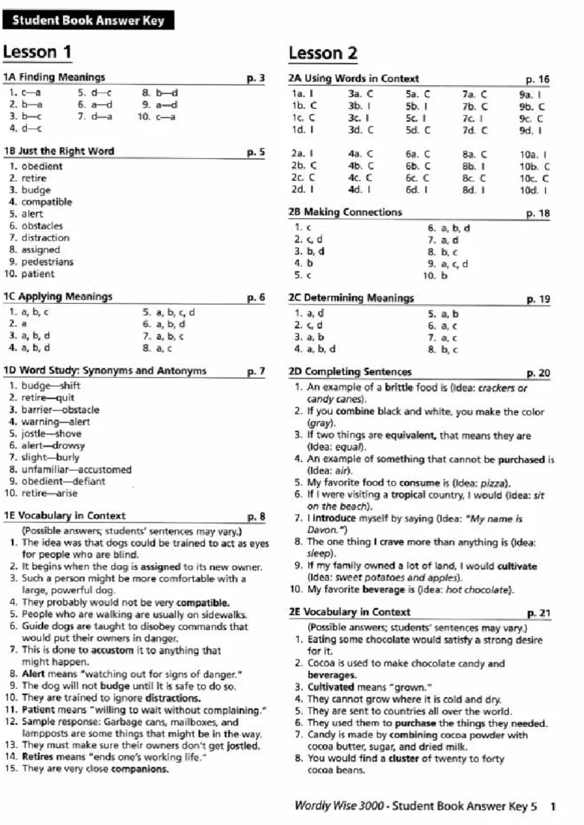 Wordly Wise 5 Answer Key: Lessons 1-20 - Studocu