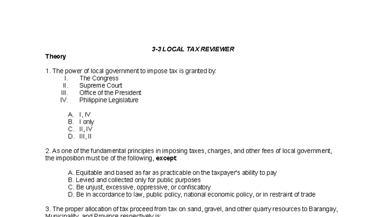 LOCAL TAX REVIEWER: Key Concepts and Theories - Studocu