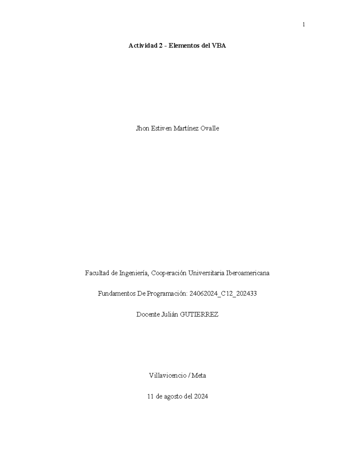 Actividad 2: Elementos del VBA - Fundamentos de Programación C12 24062024 - Studocu