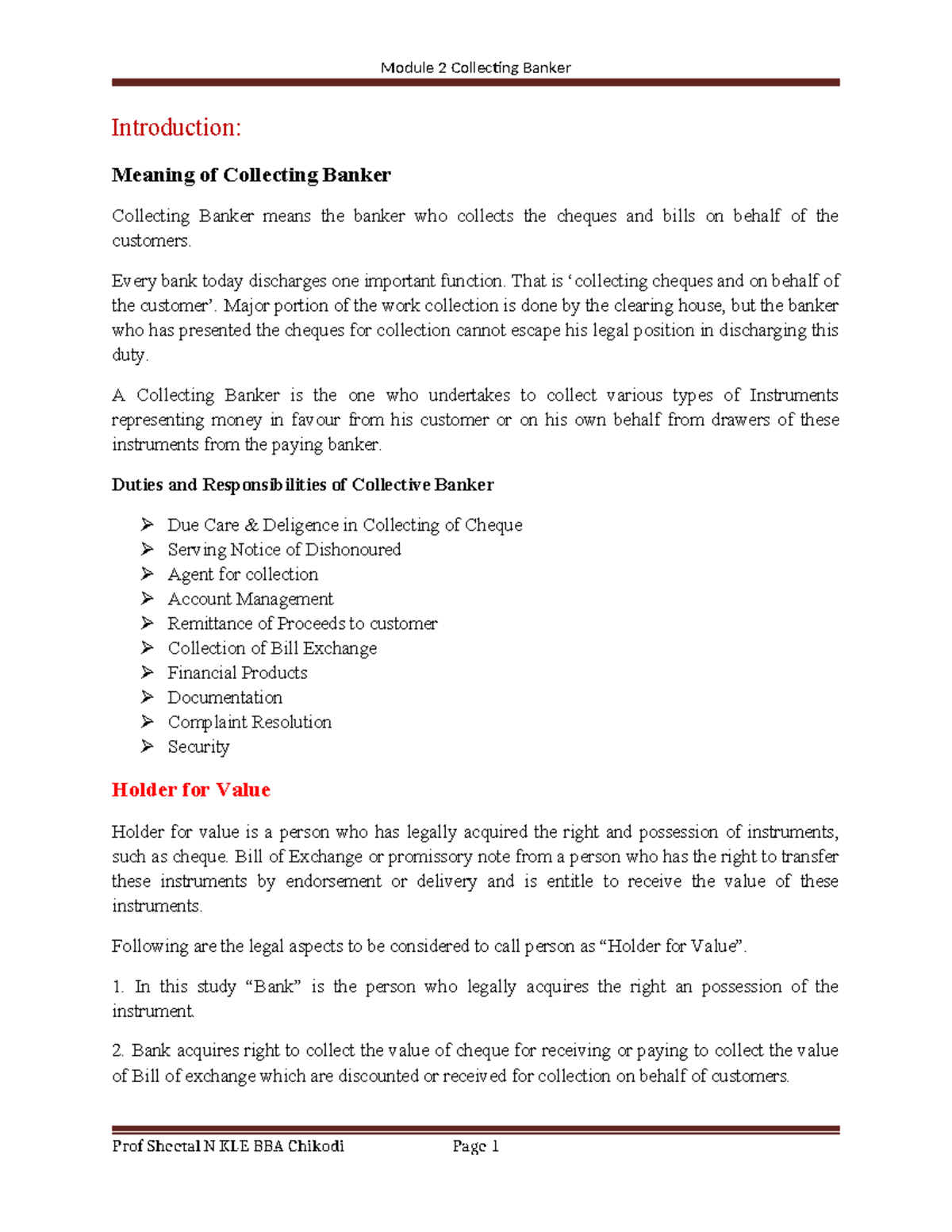 Banking 101: The Role and Responsibilities of a Collecting Banker - Studocu