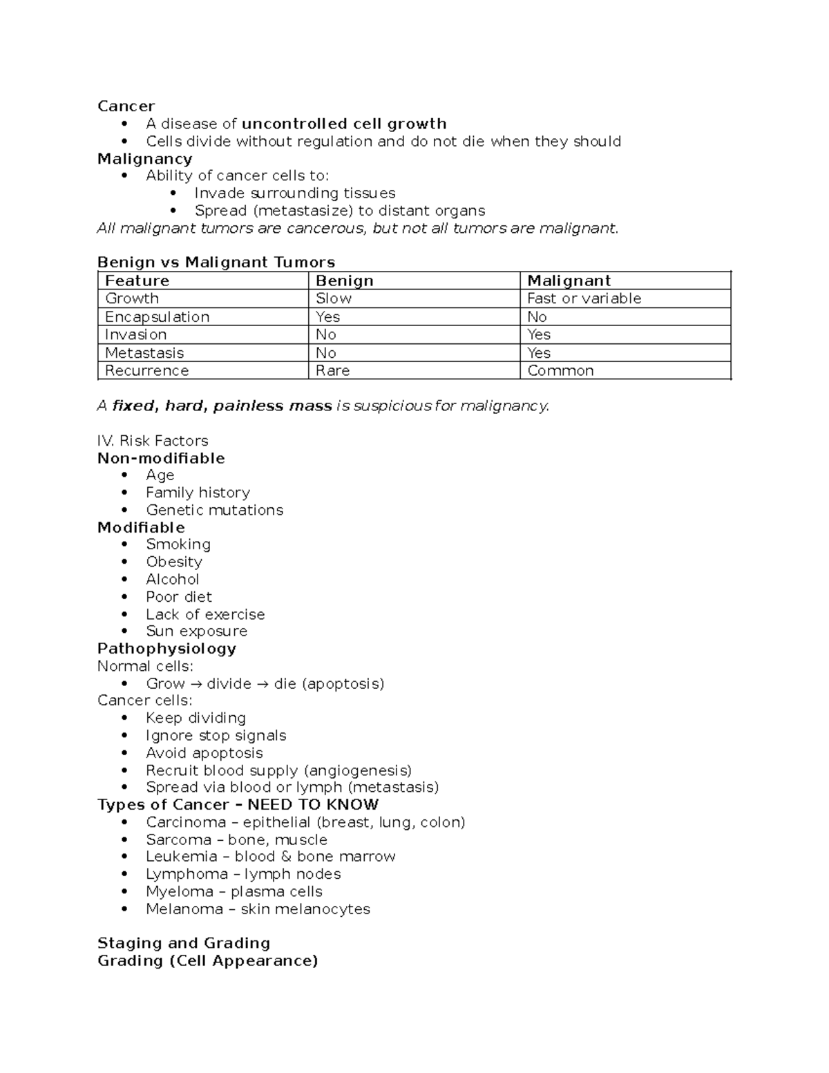 Cancer HO: Understanding Malignancy, Risk Factors, and Treatment - Studocu