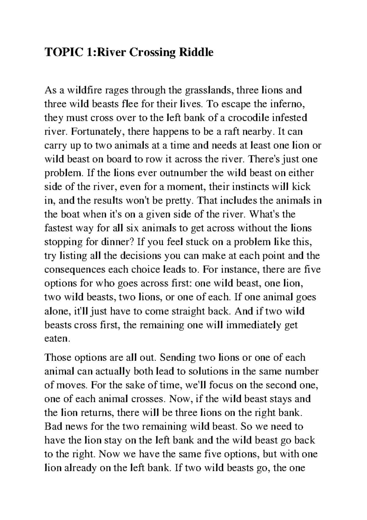 GD- River Crossing Riddle - TOPIC 1:River Crossing Riddle As a wildfire ...