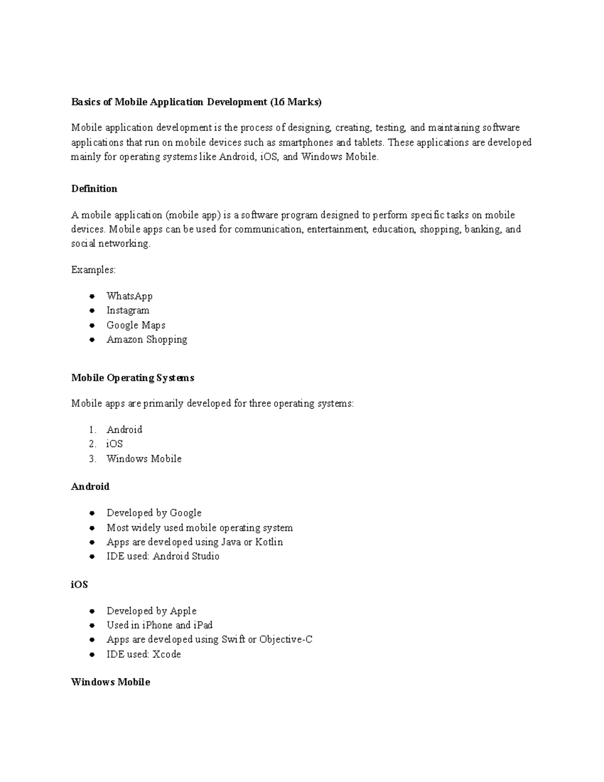 Mobile Application Development Overview (16 Marks) - Studocu