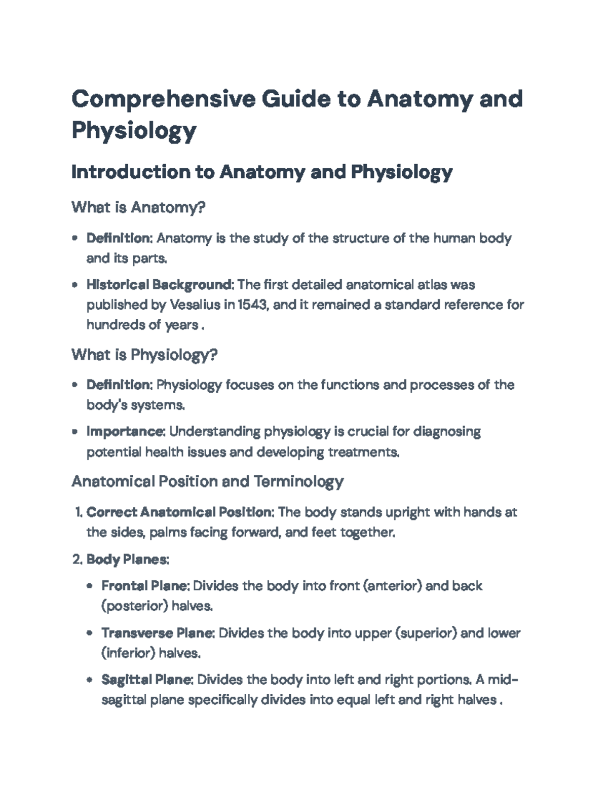 Comprehensive Guide to Anatomy and Physiology (Course Code: ANAT 101 ...