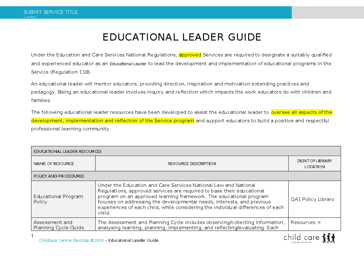 QA7 Educational Leader Guide: Resources for Effective Leadership - Studocu