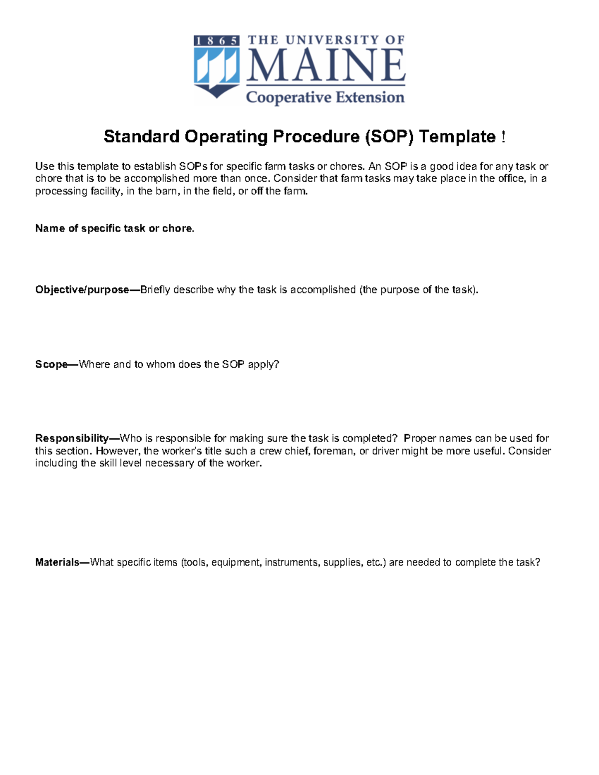SOP Template for Farm Tasks - Tutorials & Guidelines - Studocu