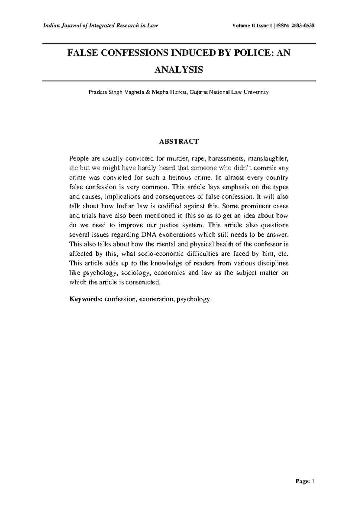 False Confessions Induced by Police: An In-Depth Analysis - Studocu