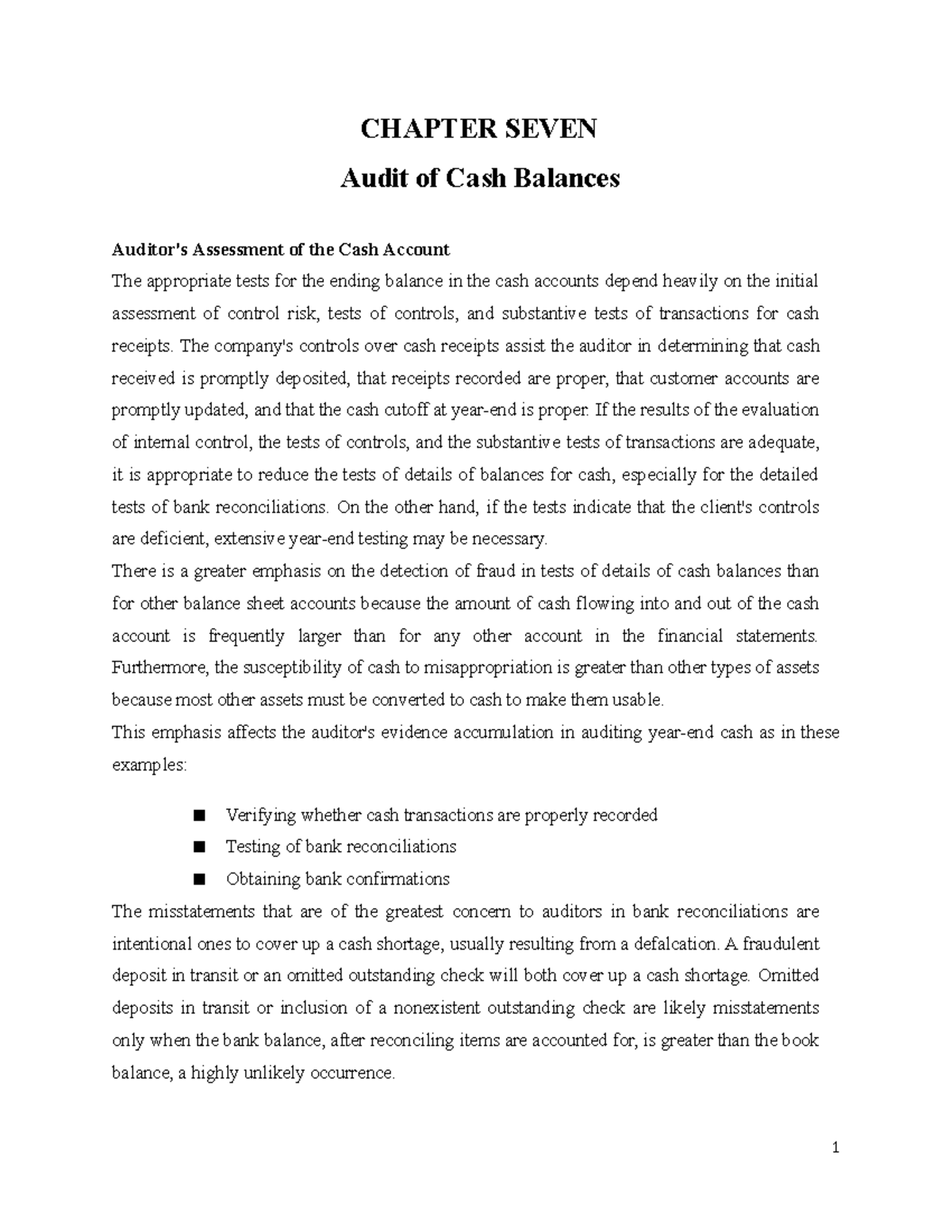 Chapter 7: Cash Balance Audit Techniques and Control Measures - Studocu