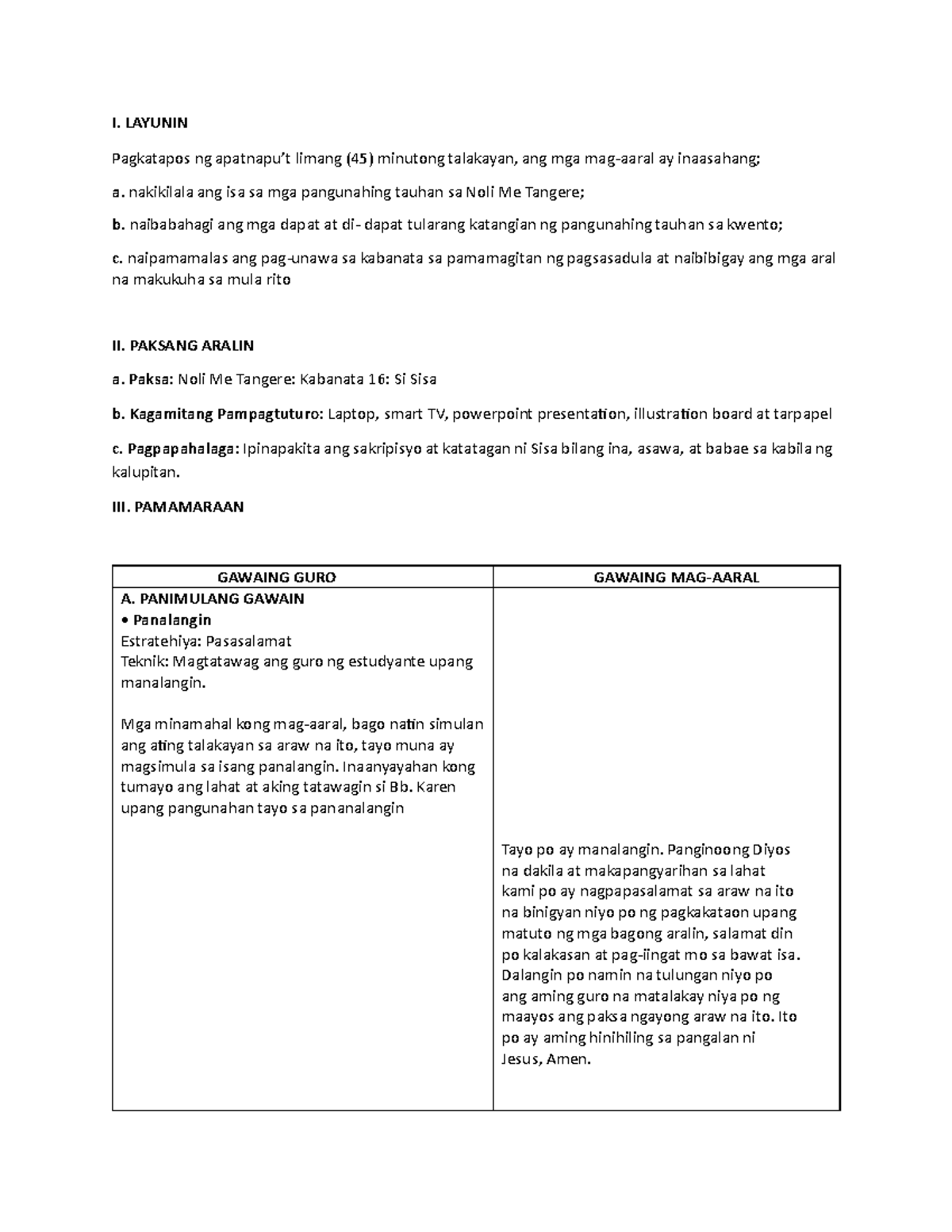 FS2 - Lesson Plan: Kabanata 16 ng Noli Me Tangere - Si Sisa - Studocu