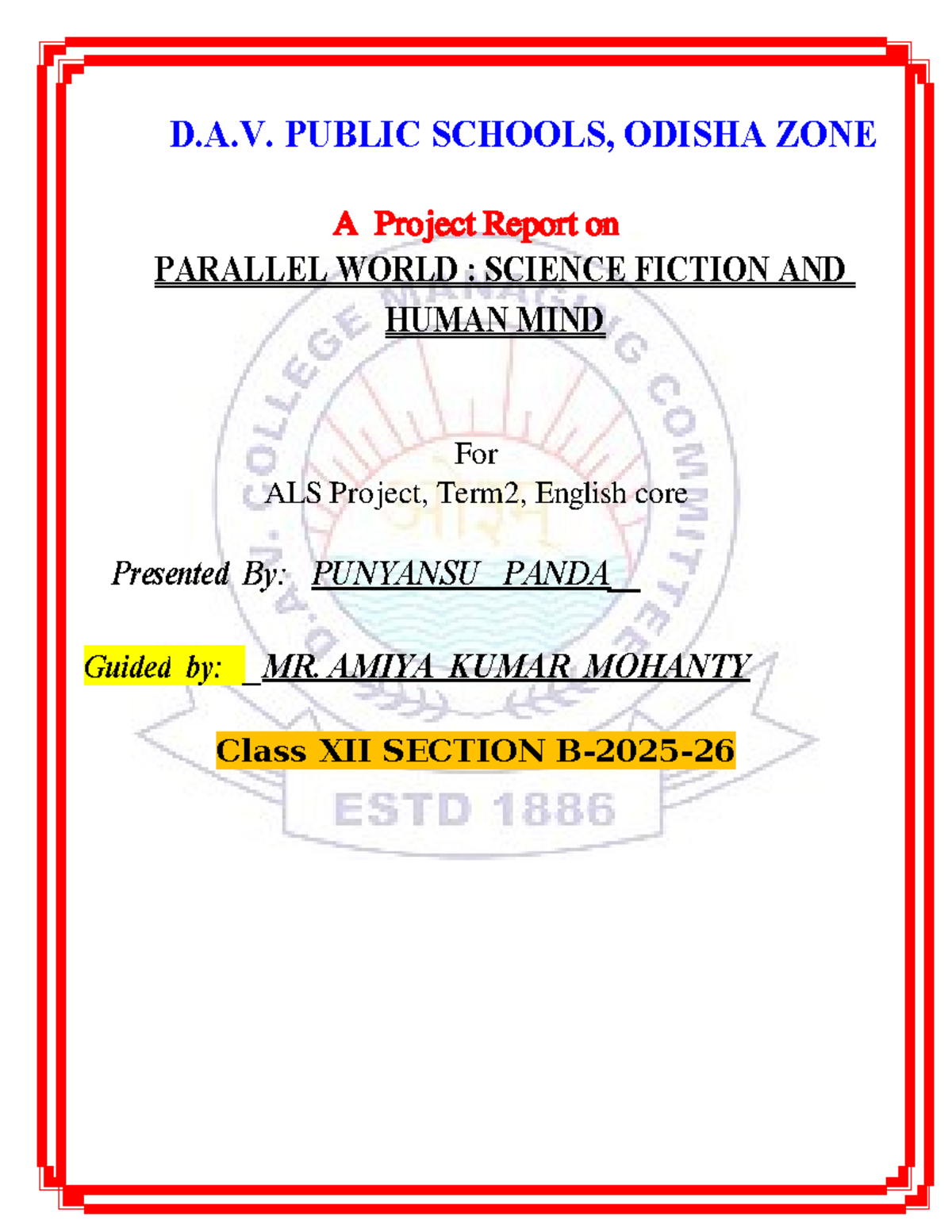 Project Report on Parallel Worlds: Science Fiction & Human Mind (ALS ...