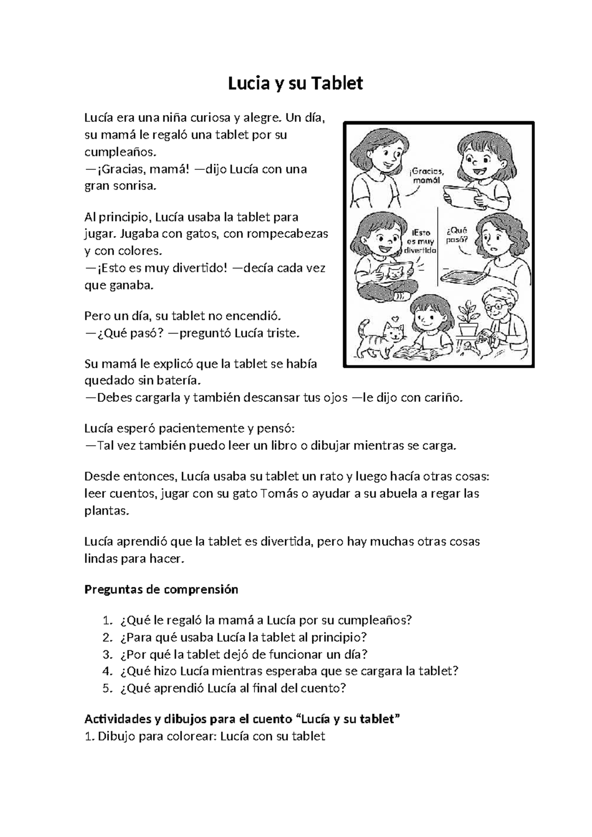Lucía y su Tablet - Actividades y Comprensión del Cuento - Studocu
