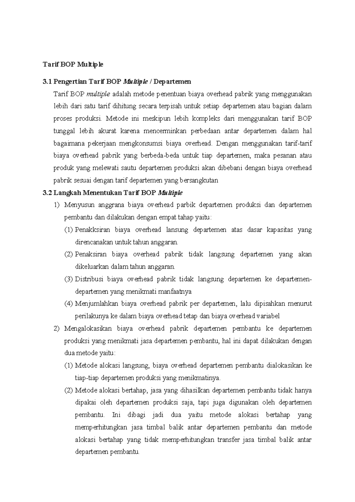 RMK 3 - Tarif BOP Multiple: Metode dan Perhitungan Biaya Overhead - Studocu