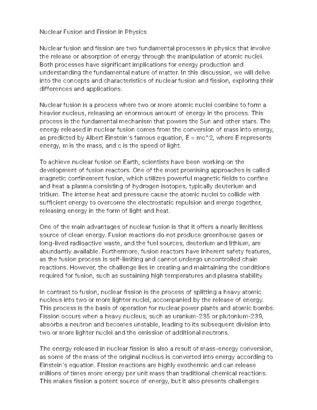 Nuclear Fusion and Fission in Physics - Both processes have significant ...