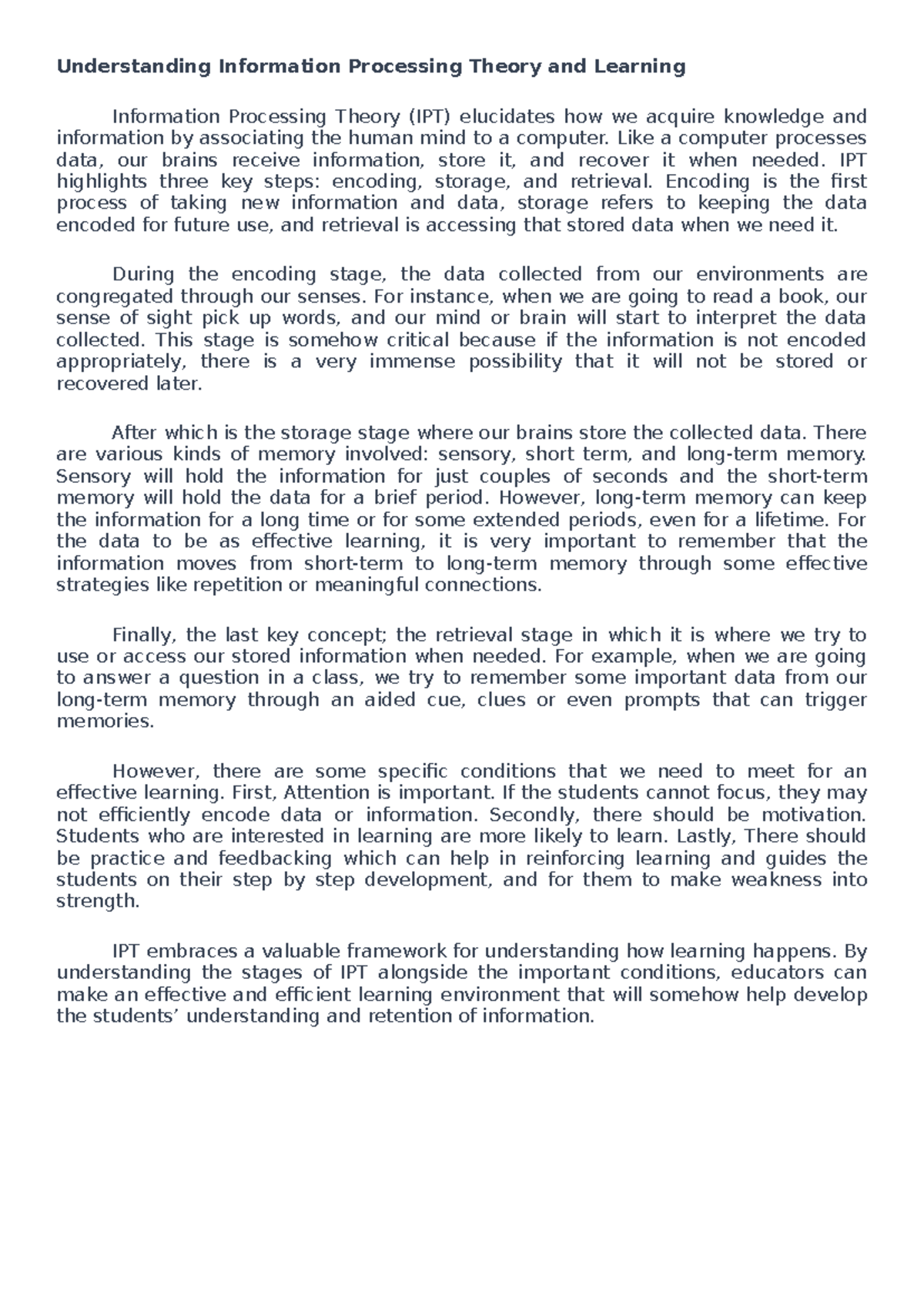 IPT 101: Key Concepts in Information Processing Theory and Learning ...