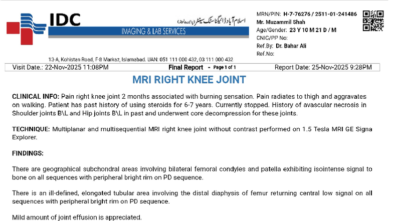 IDC 5 Final Report: MRI Right Knee Joint Findings - Studocu