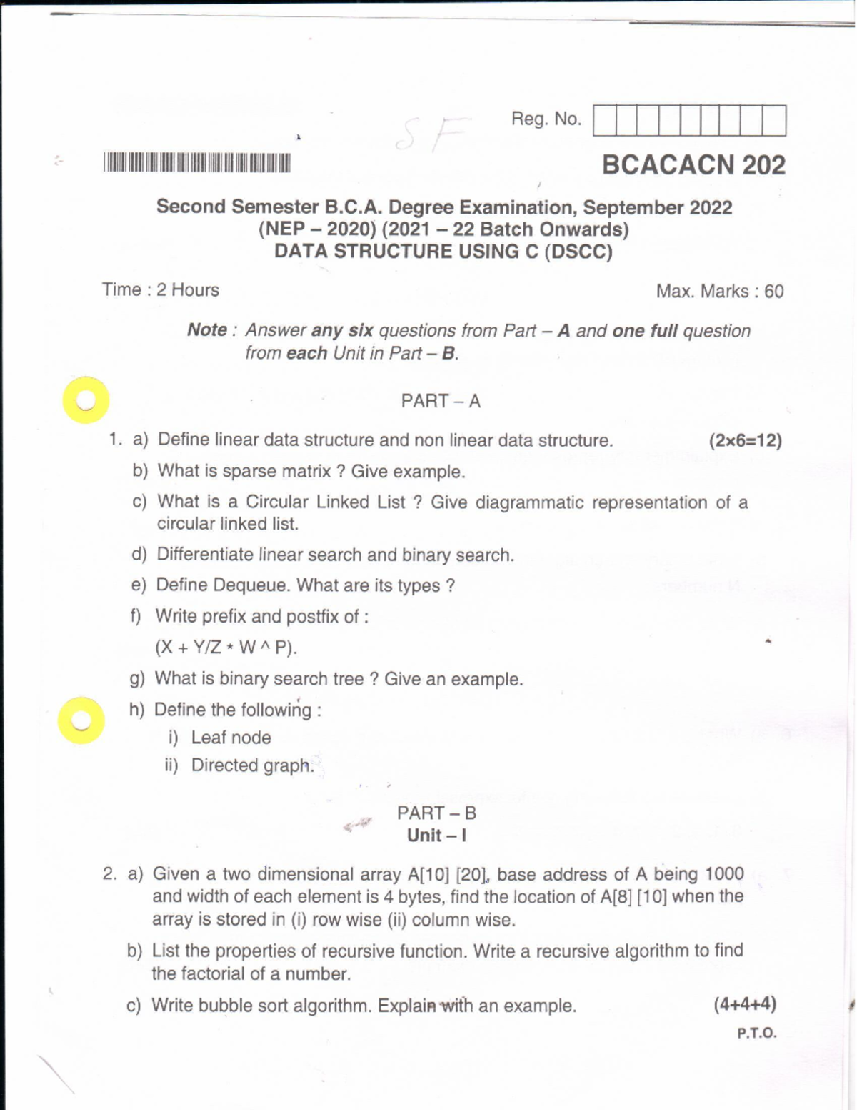 BCA II Sem Data Structure using C Exam Notes NEP Sep 2022 - Studocu