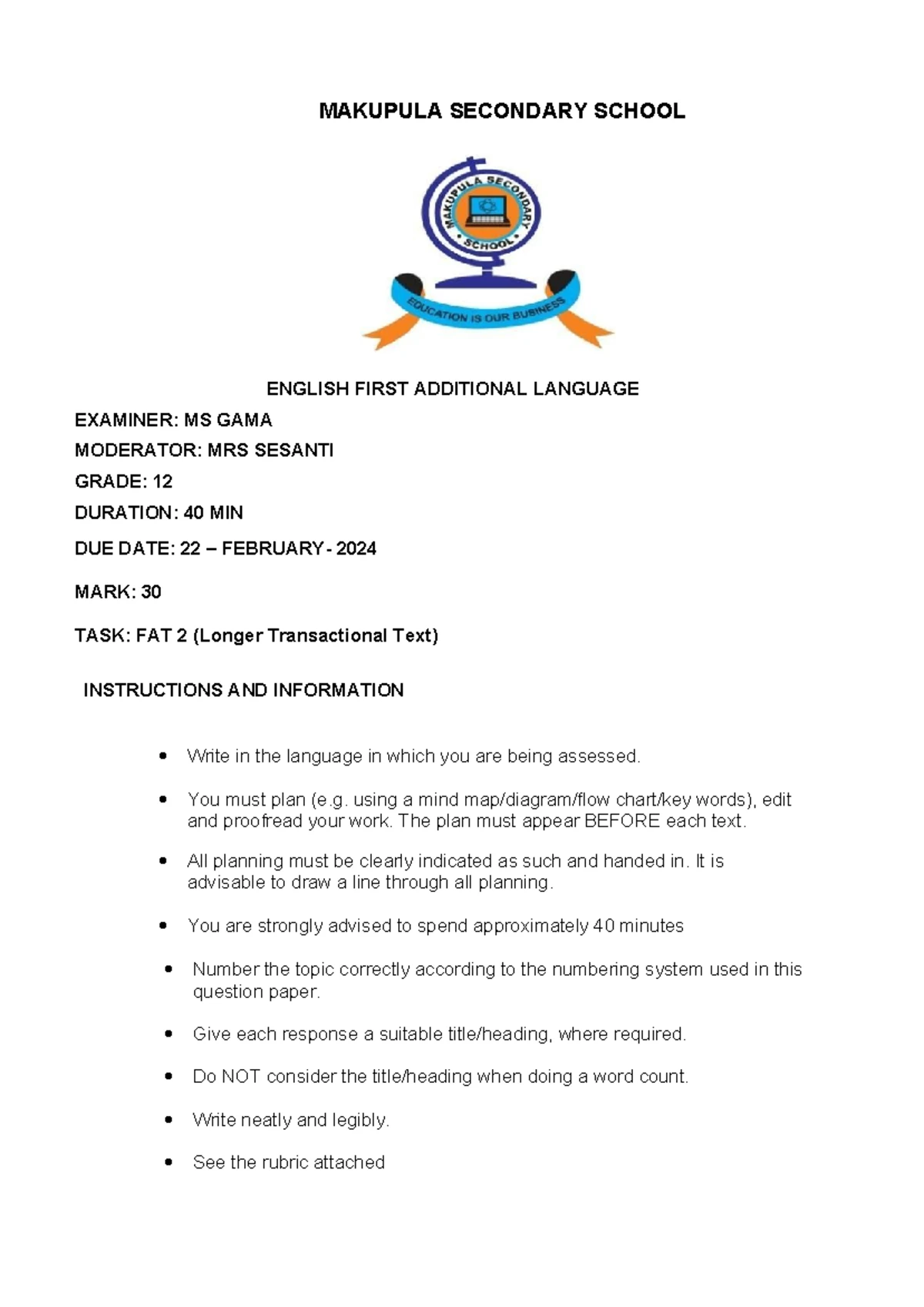 Unprepared topics 2023 - MAKUPULA SECONDARY SCHOOL ENGLISH FIRST ...