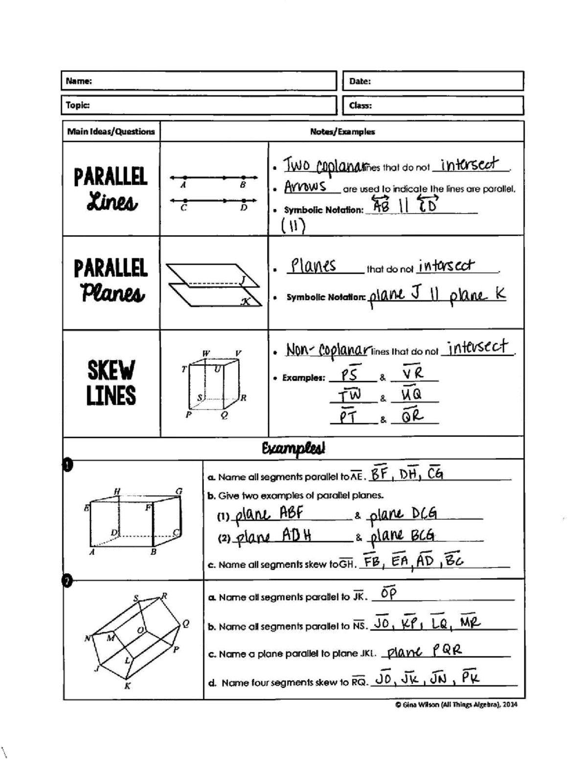 Geometry 3.1 Notes: Understanding Parallel and Skew Lines - Studocu