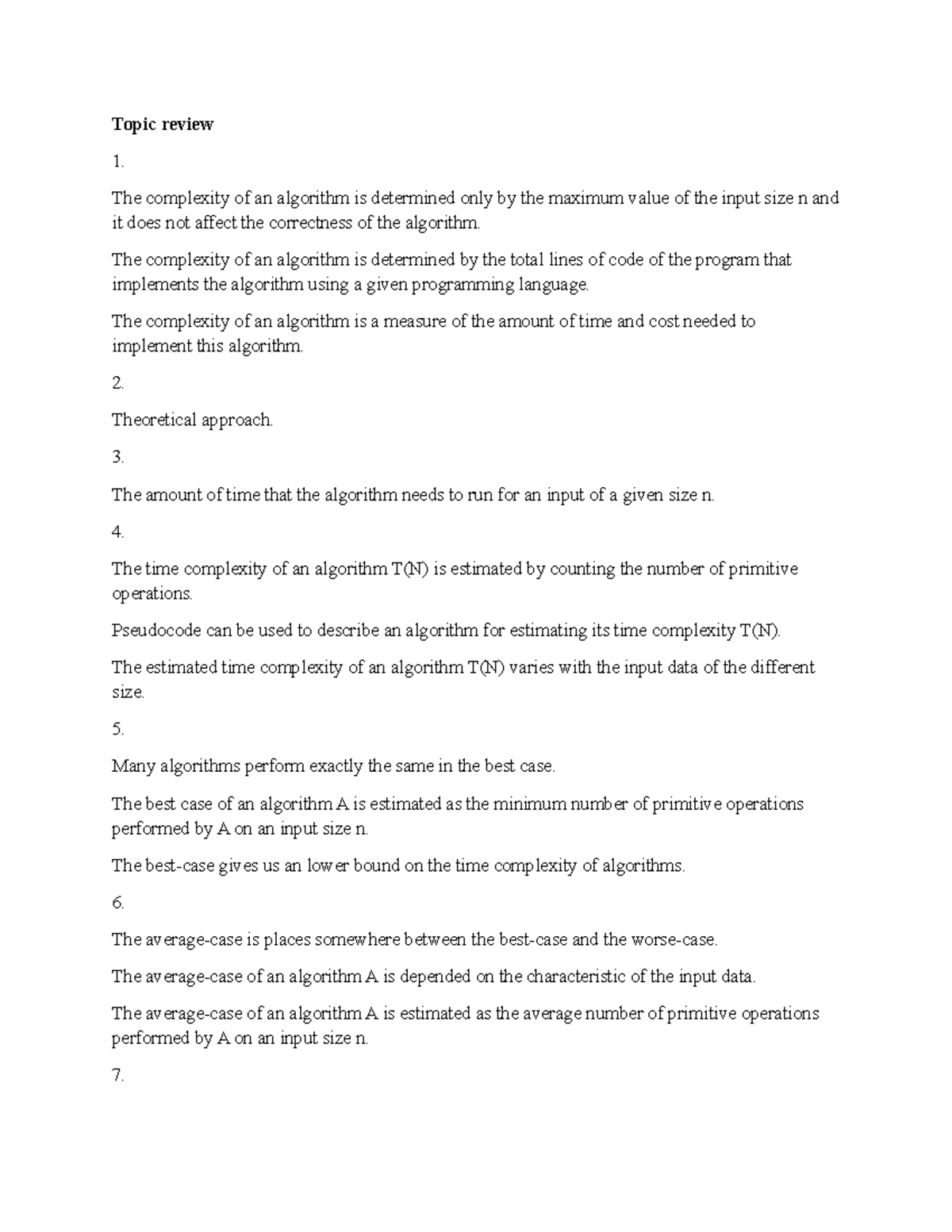 CS101: Topic Review on Algorithm Complexity and Efficiency - Studocu