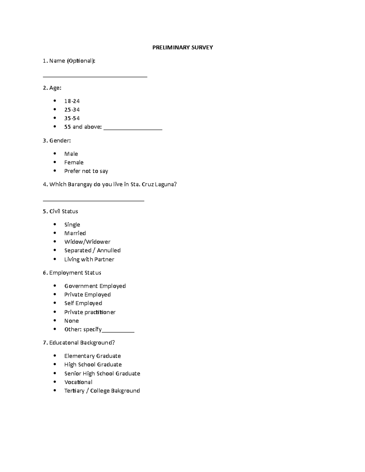 CS10-Preliminary Survey Sample for Capstone Project Analysis - Studocu
