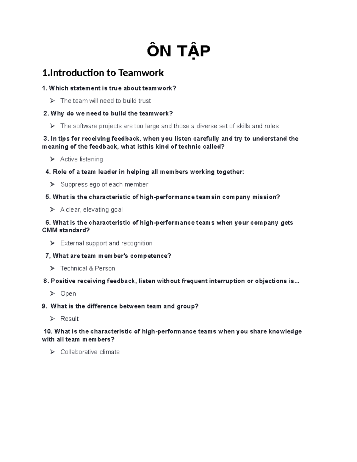 ÔN TẬP ADP - On Tap C: Teamwork, Processes, & Quality Insights - Studocu