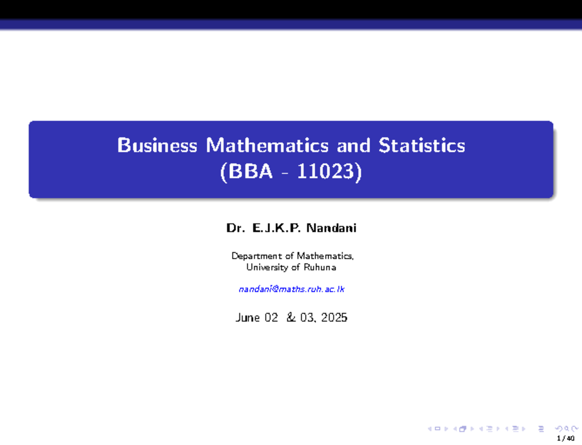 Business Mathematics and Statistics Notes (BBA 11023) - Studocu