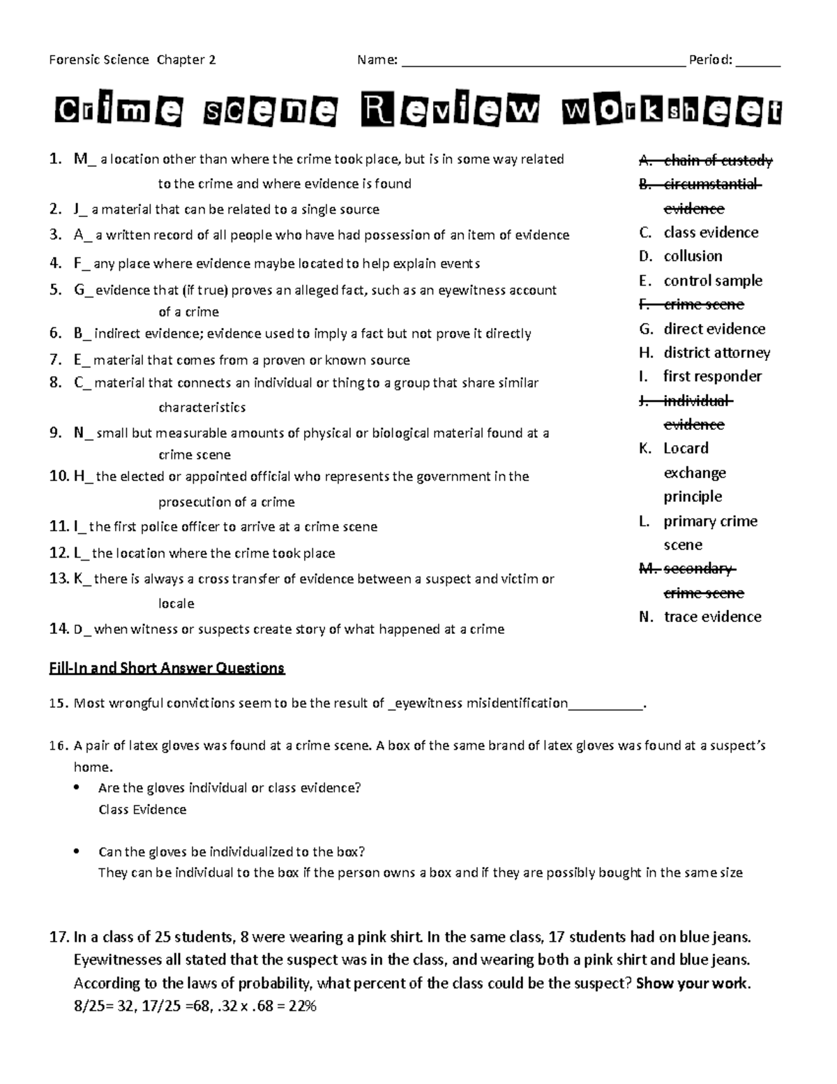 2 Crime Scene Review Worksheet - Forensic Science Chapter 2 Name: - Studocu