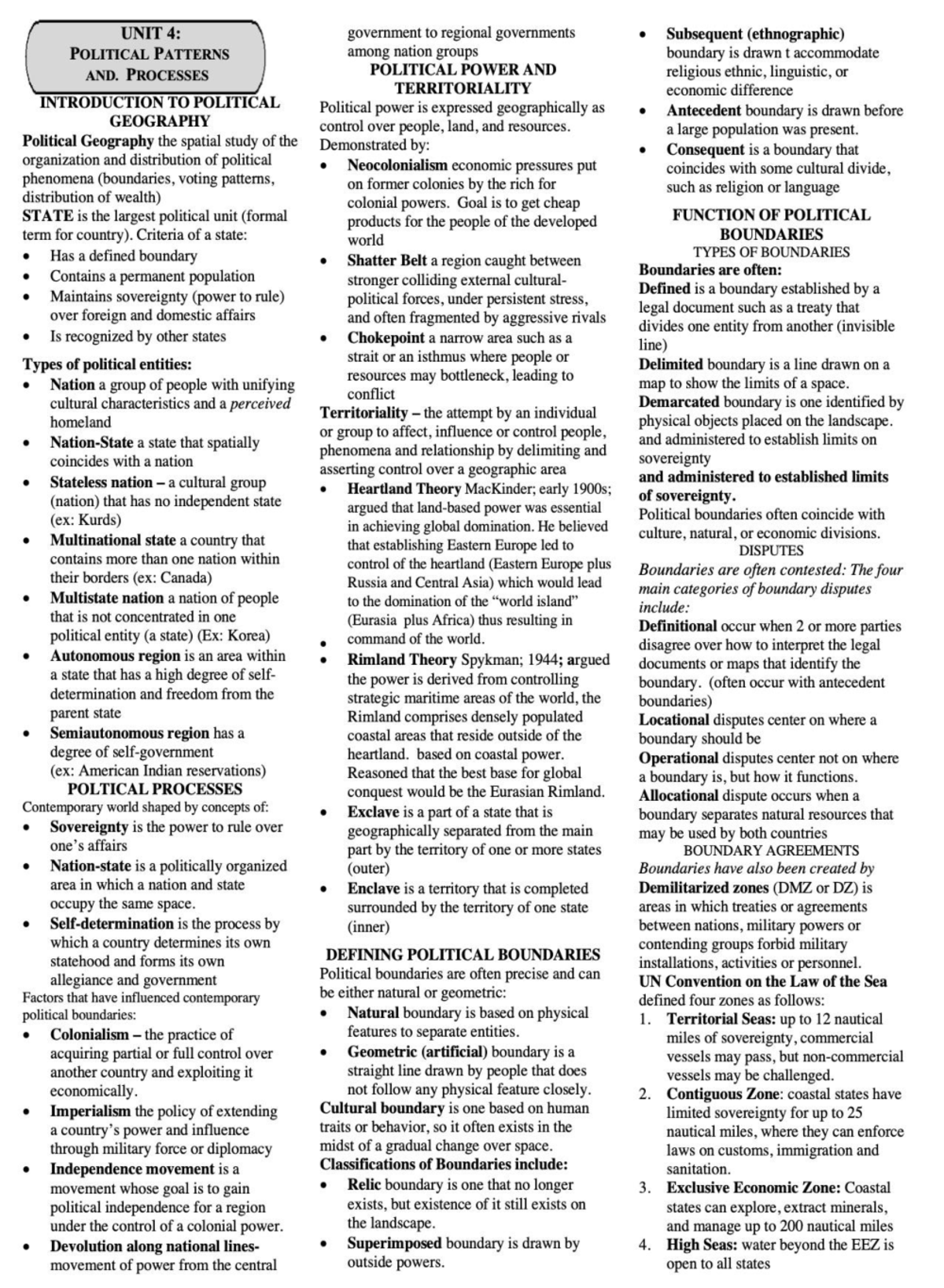 Unit 4 Key Concepts Review - AP Human Geography Notes - Studocu