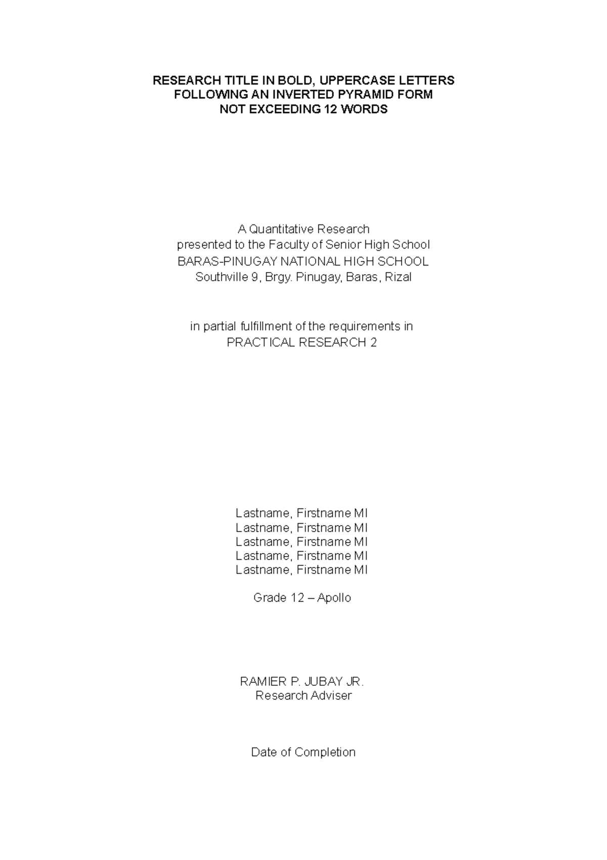 Paper Format for Quantitative Research copy - RESEARCH TITLE IN BOLD ...