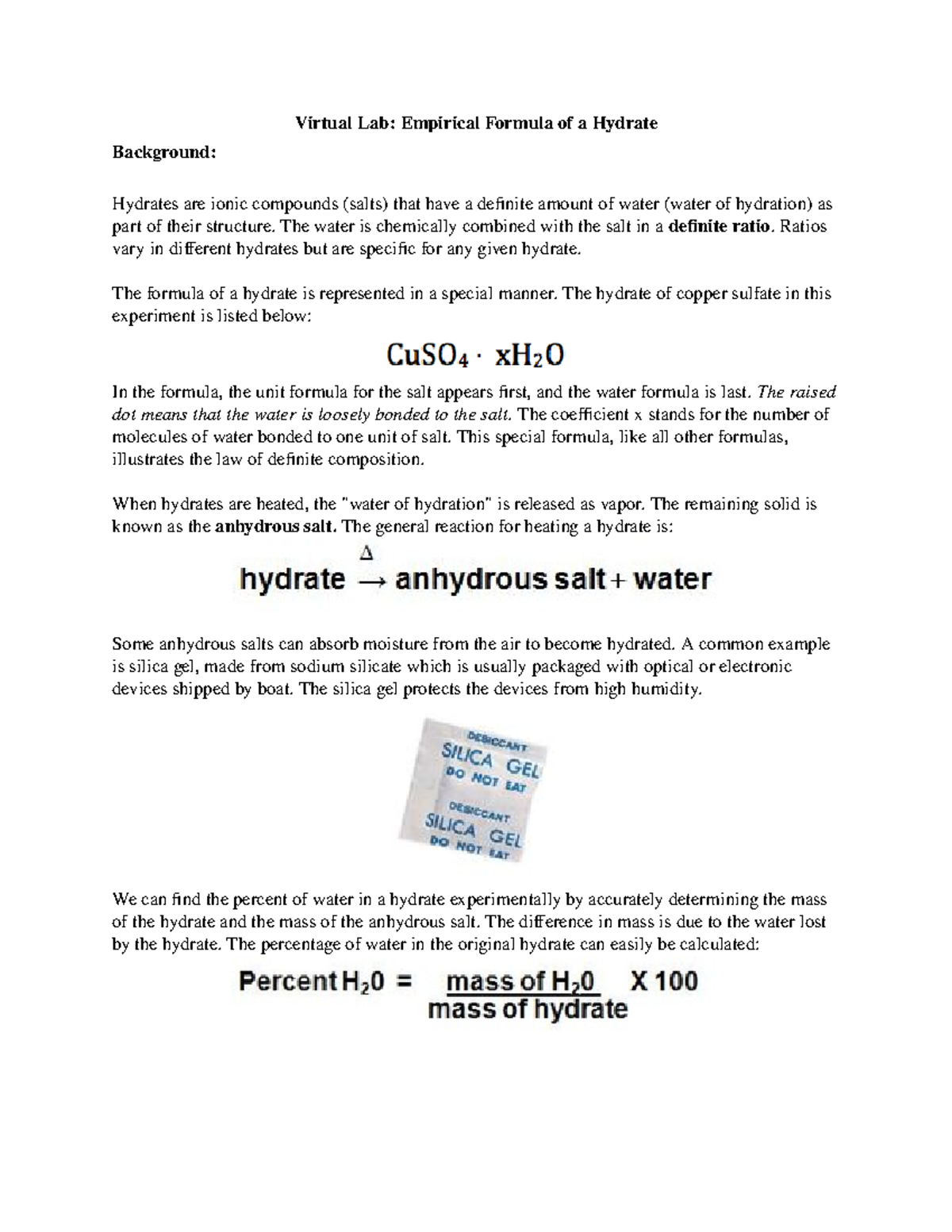 Lab 5 - lab - Virtual Lab: Empirical Formula of a Hydrate Background ...