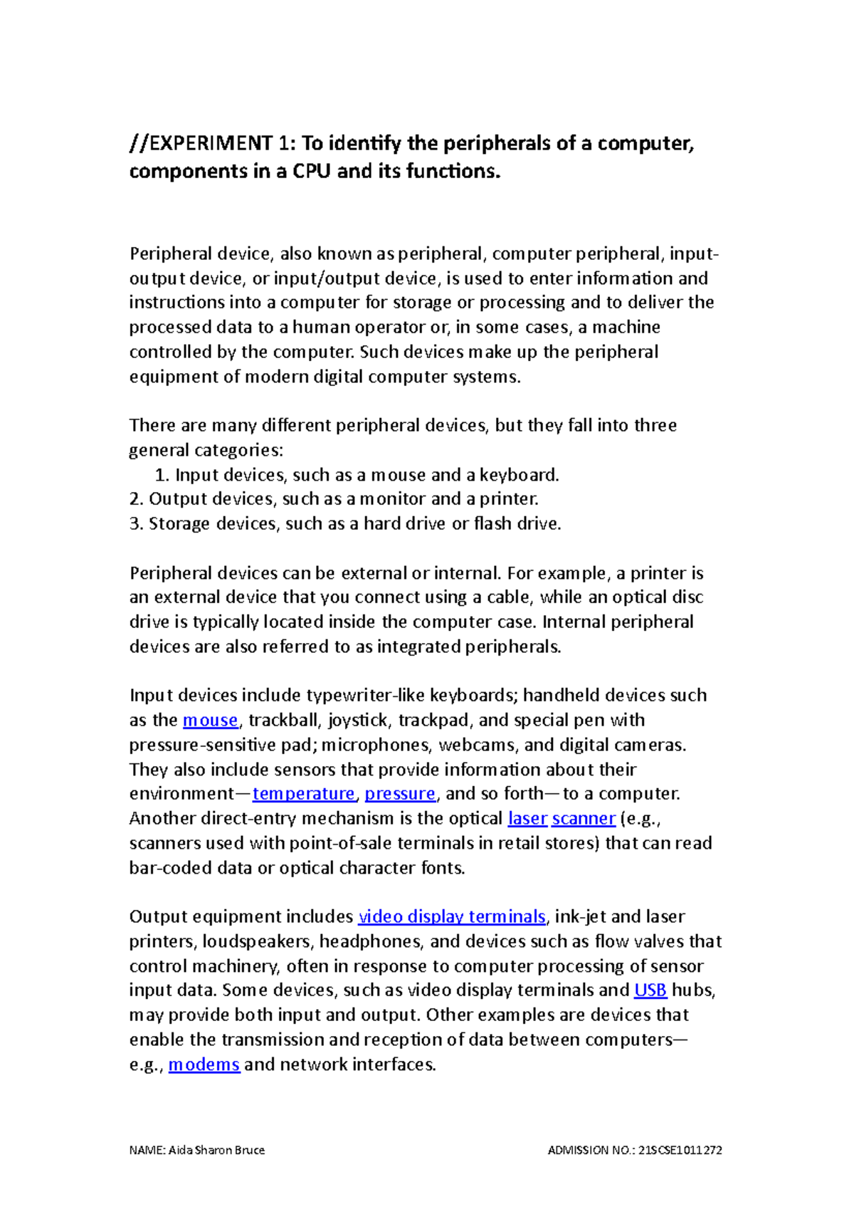 Computer Workshop: Exploring Peripherals and System Components - Studocu