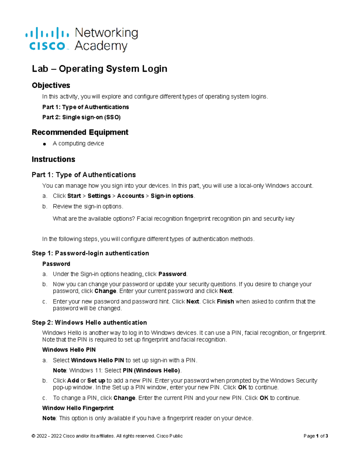 Lab 13.3.1.6 - Configuring OS Logins and Single Sign-On Methods - Studocu