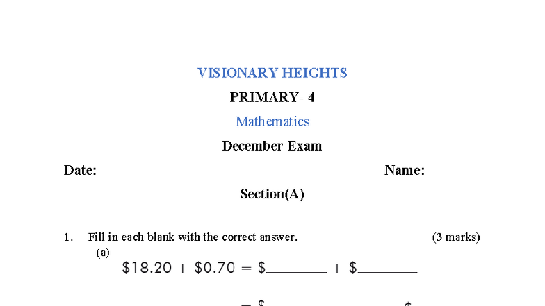 P4 Mathematics December Exam Practice Questions - Studocu