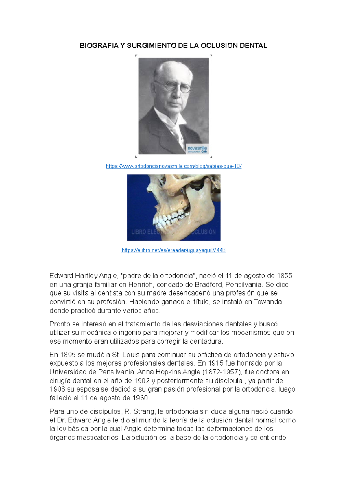 Edward Hartley Angle EXPO - BIOGRAFIA Y SURGIMIENTO DE LA OCLUSION ...