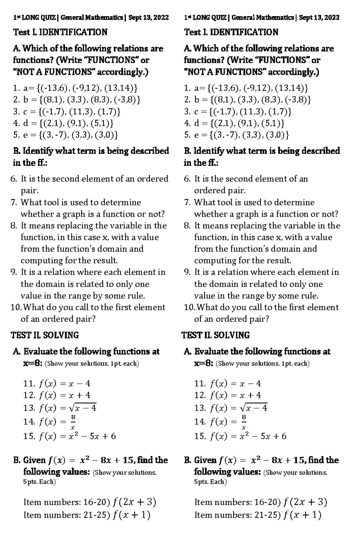 1st LONG QUIZ GEN MATH other set - 1 st LONG QUIZ | General Mathematics ...