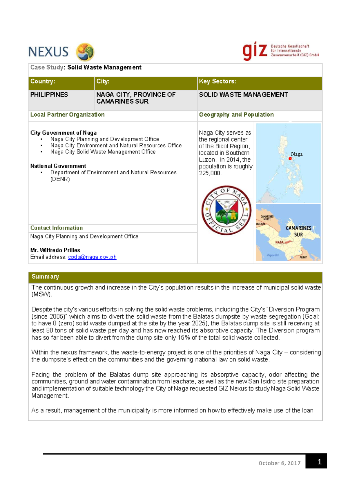 Naga City Solid Waste Management Case Study (2017) Analysis and Insights - Studocu