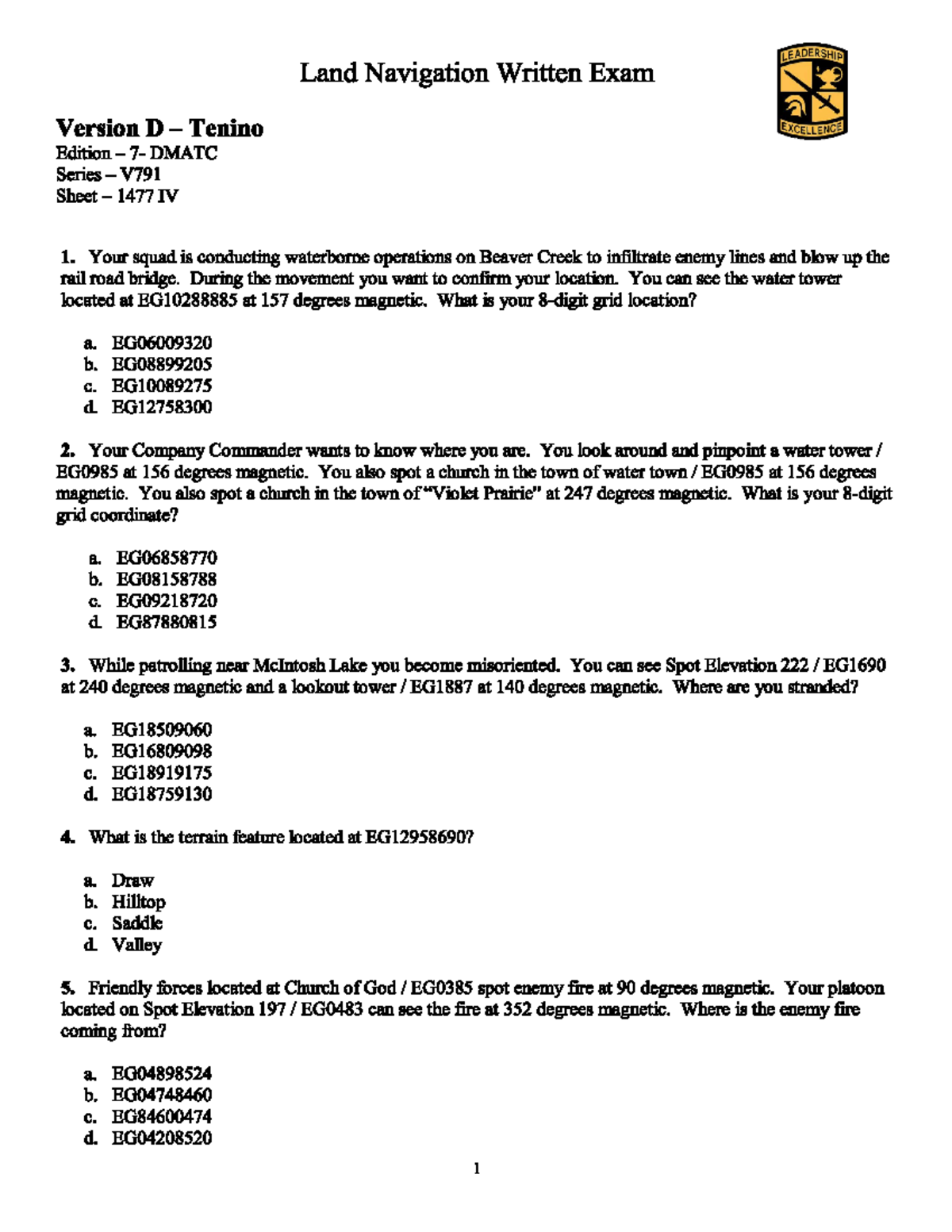 Land Nav 2 - Written Exam Version D: Mastering Navigation Techniques ...