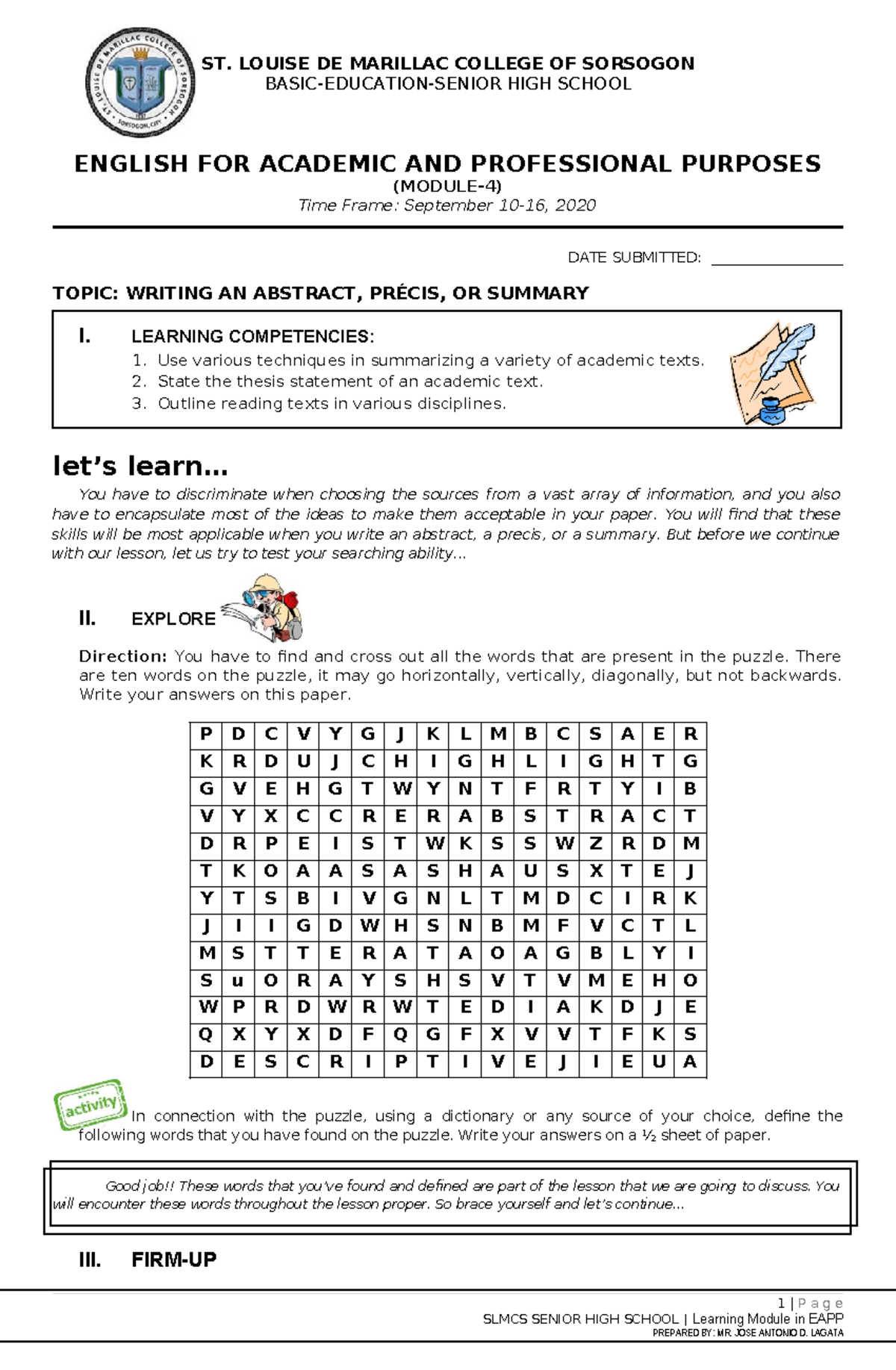 Writing an Abstract, Precis, or Summary for EAPP (Module 4) - Studocu