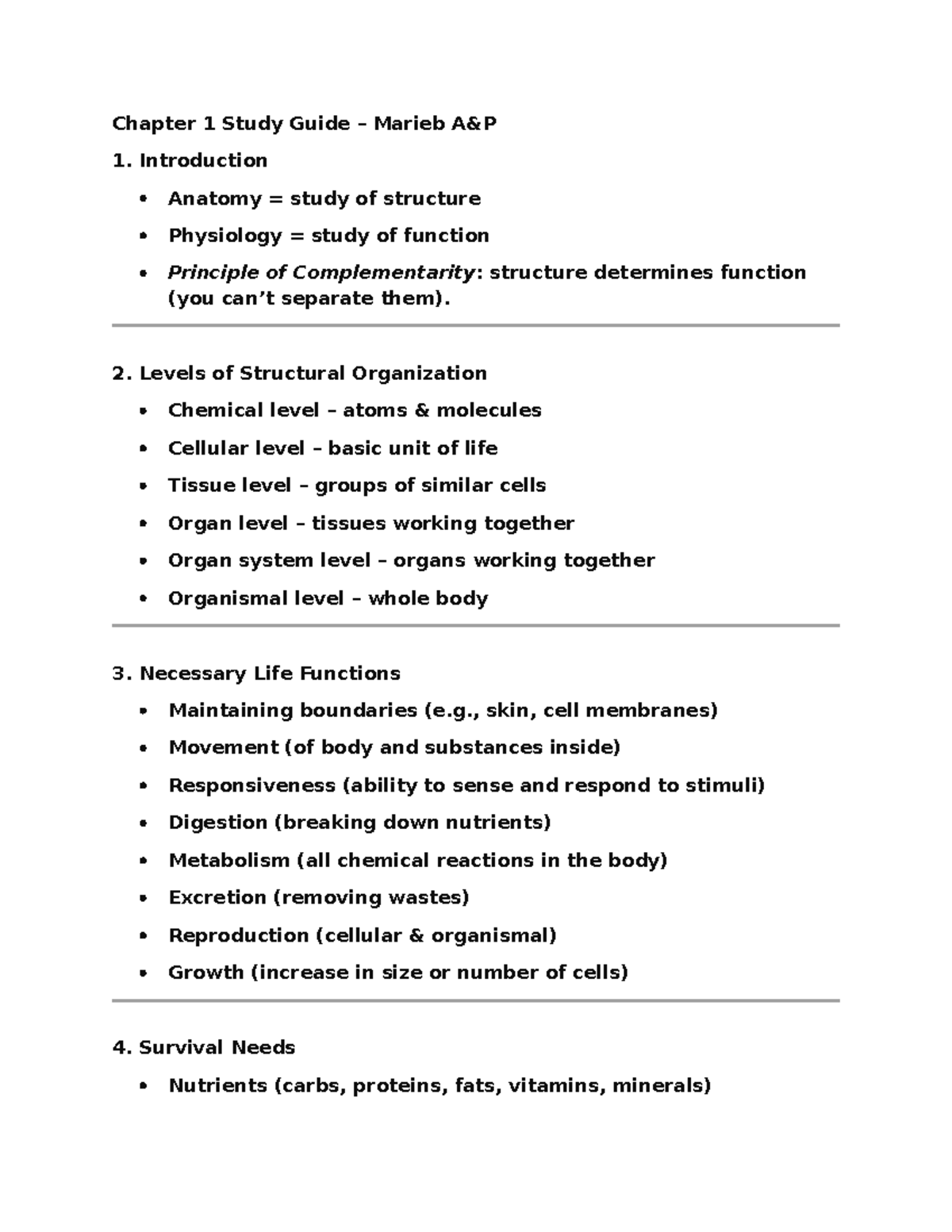 Chapter 1 Study Guide – Anatomy & Physiology (Marieb A&P) - Studocu