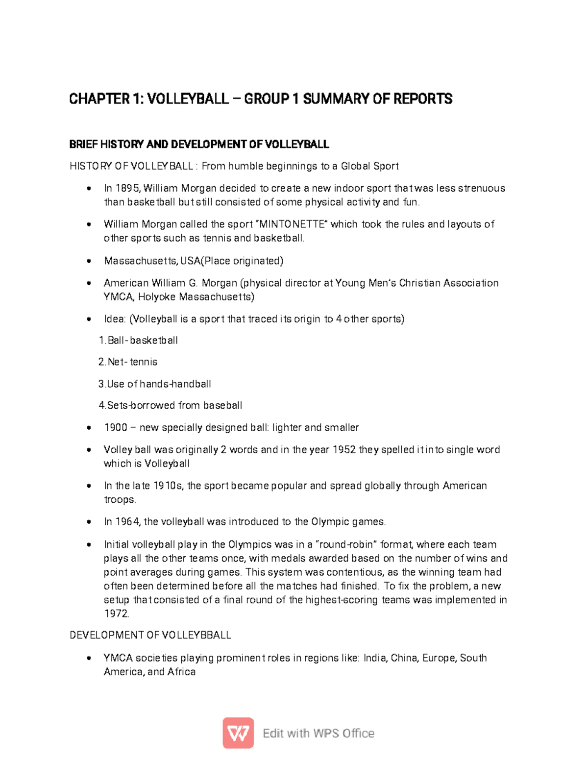 CHAPTER 1: VOLLEYBALL GROUP 1 - HISTORY, DEVELOPMENT & RULES SUMMARY ...
