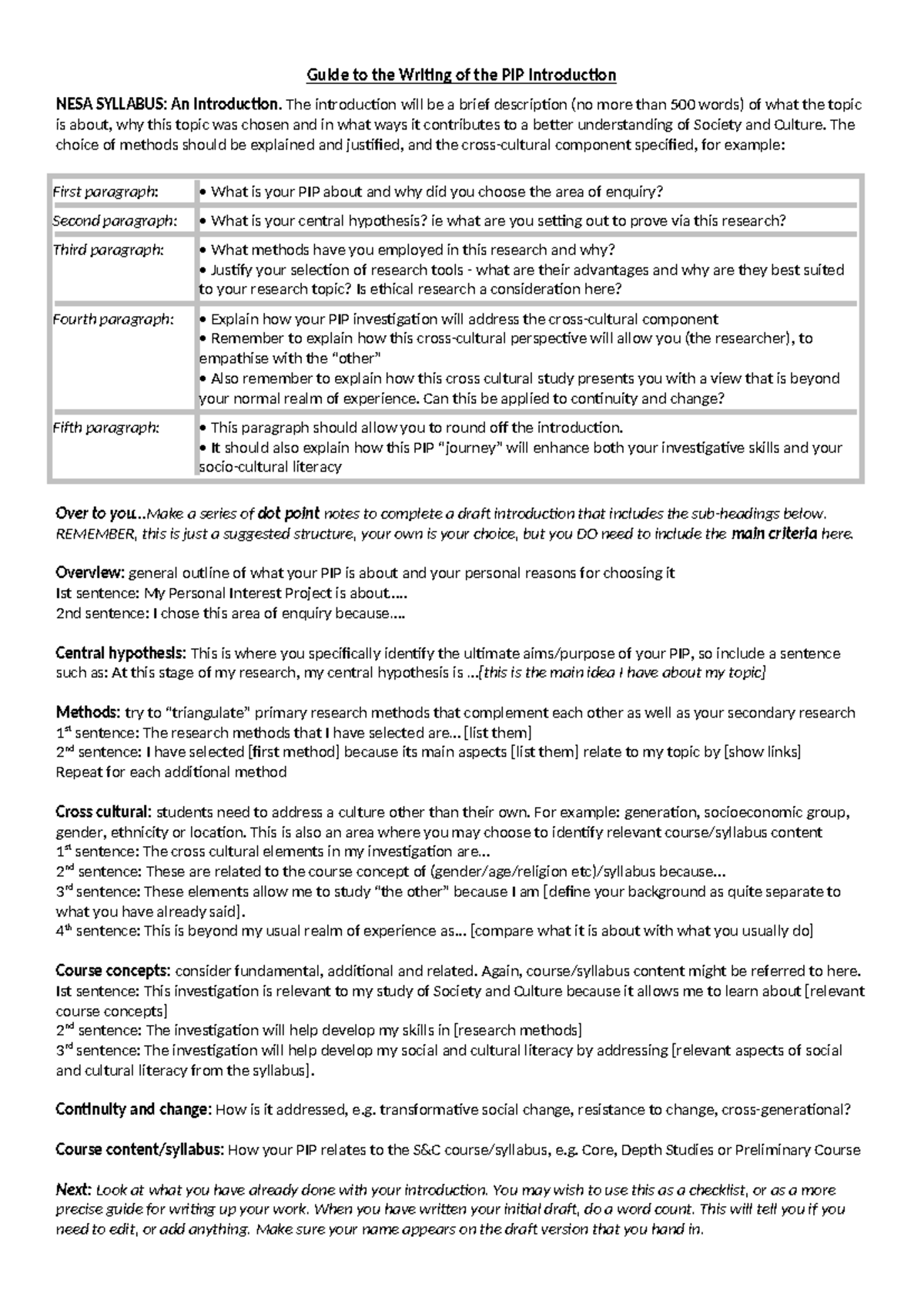 PIP Introduction Framework for Society and Culture: A Guideline - Studocu