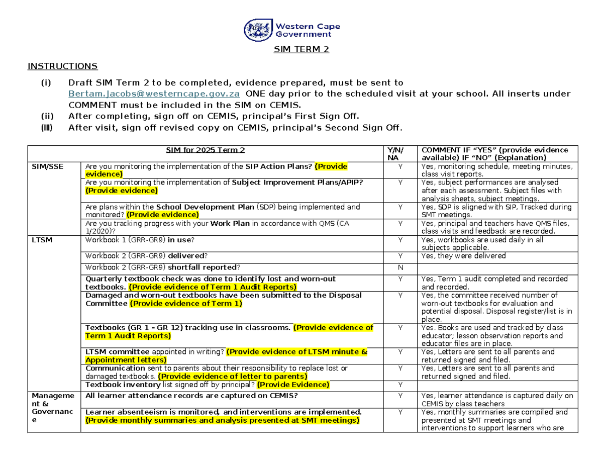 New Format SIM Term 2 Instructions and Guidelines (002) - Studocu