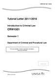 CRW1501 - Unisa - Introduction to Criminal Law - Studocu