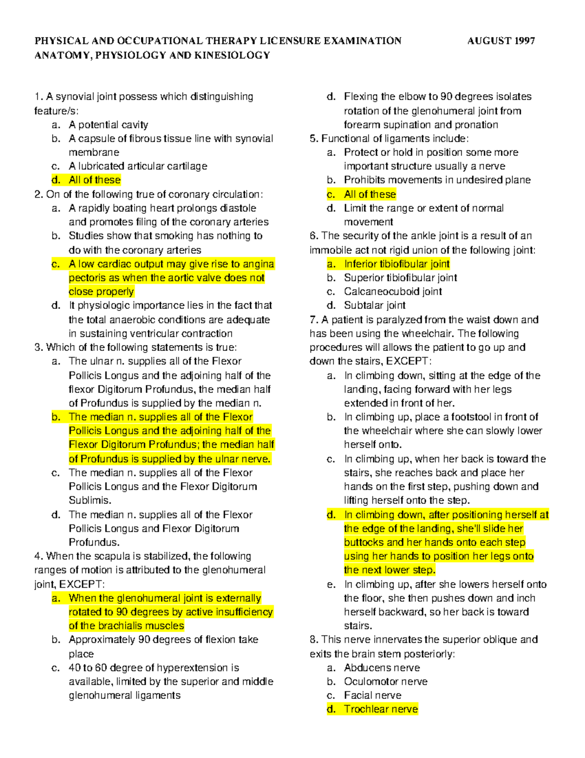 APK 1997 - Physical and Occupational Therapy Licensure Exam Review ...