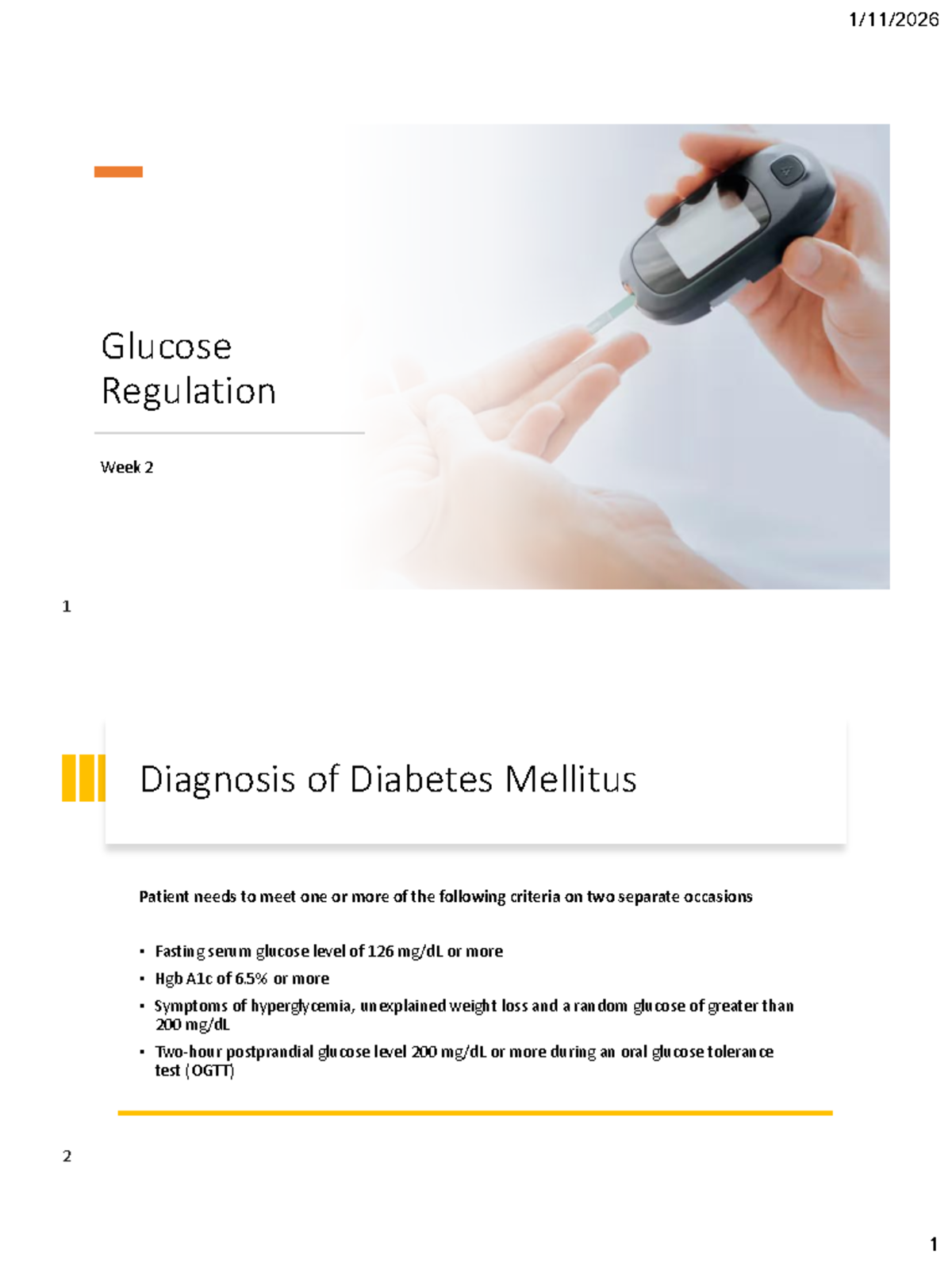 Glucose Regulation Week 2: Diagnosis & Management of Diabetes Mellitus ...