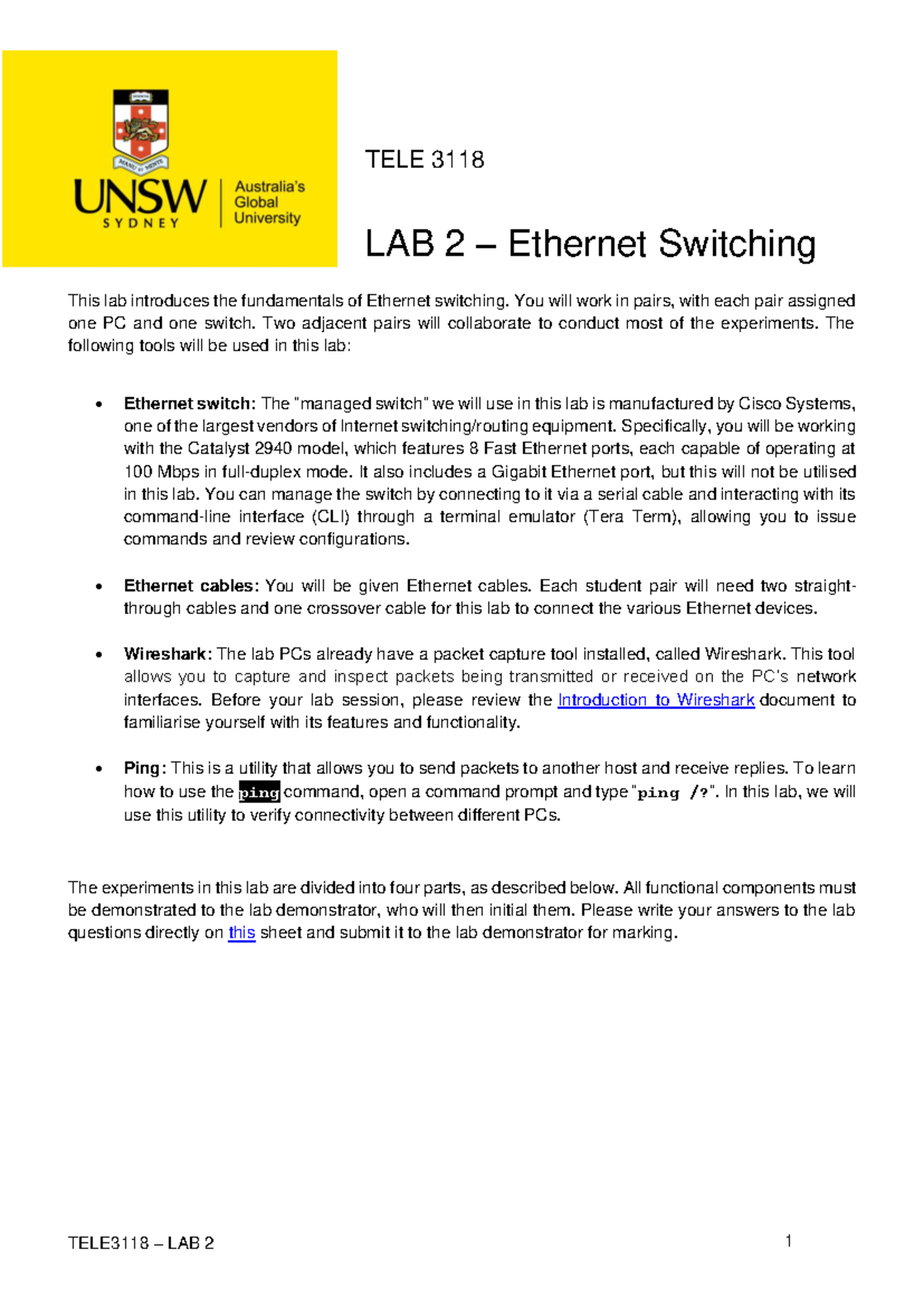 TELE 3118 Lab 2: Fundamentals of Ethernet Switching and STP - Studocu